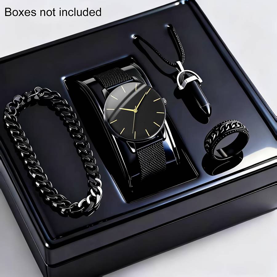 Men's Watches - 4Pcs Men Fashion Business Watch Set Stainless Steel ...