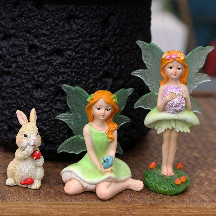 Statues & Lawn Ornaments - 3Pcs Easter Bunny Fairy Miniature Statues ...