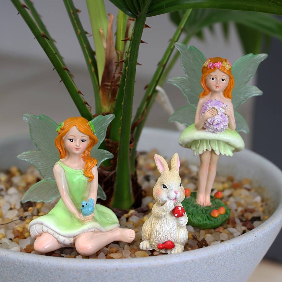 Statues & Lawn Ornaments - 3Pcs Easter Bunny Fairy Miniature Statues ...
