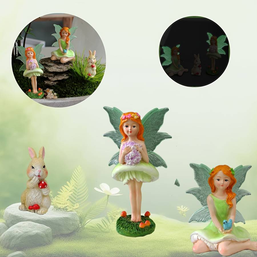 Statues & Lawn Ornaments - 3Pcs Easter Bunny Fairy Miniature Statues ...