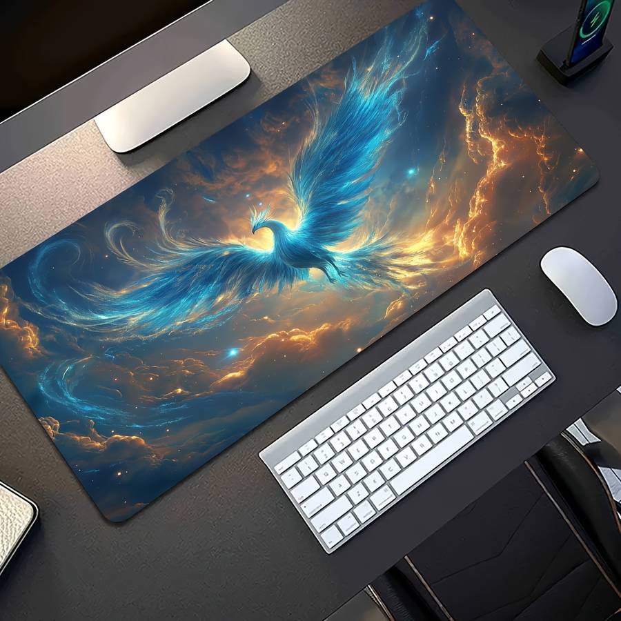 Mouse Pads - 30x80cm Fantasy Blue Phoenix Nebula Background Mouse Pad ...