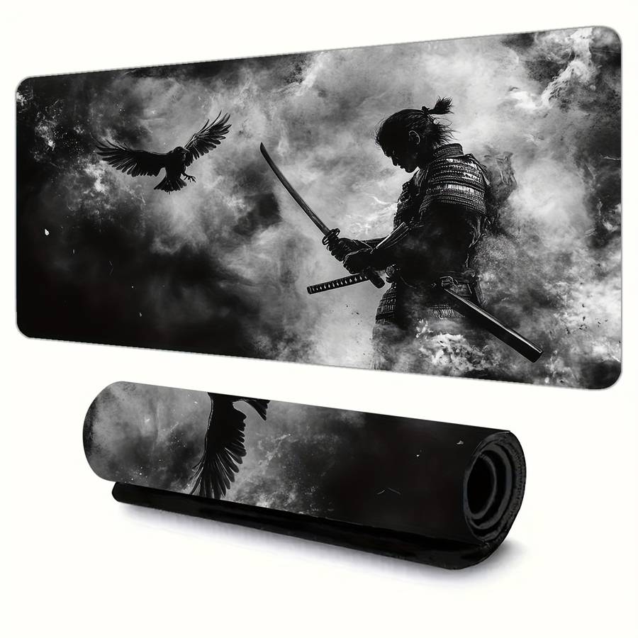 Mouse Pads - 21x26cm Black and White Samurai Flying Bird Gaming Mouse ...