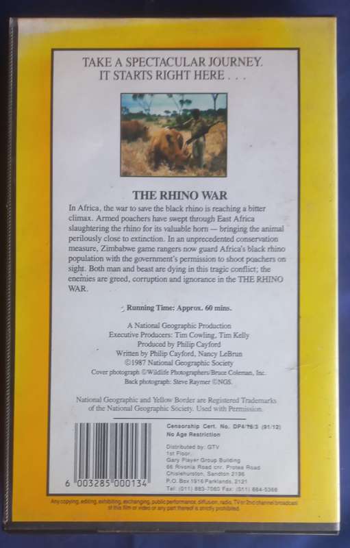 Movies - The rhino war VHS for sale in Ventersdorp (ID:633009566)