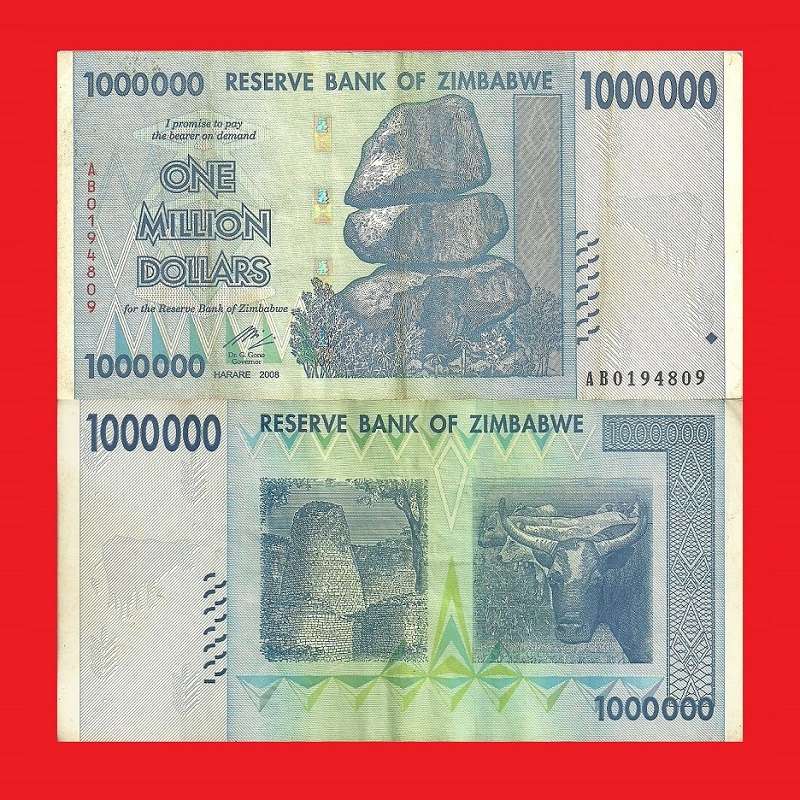 Africa - ZIMBABWE 1 Million Dollar Banknote Serial AB0194809 for sale ...