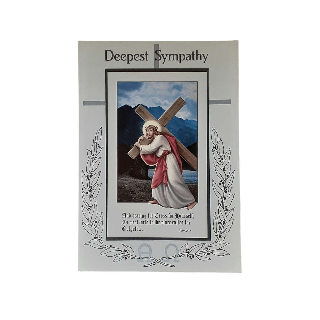 Deities, Statues & Plaques - Deepest Sympathy Mass Card Jesus Carrying ...