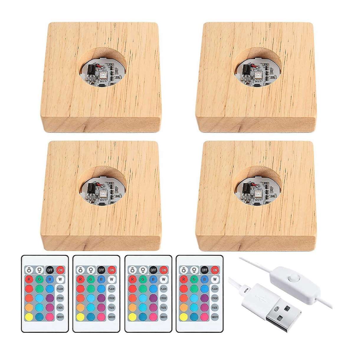 Other Home & Living - 4 Pcs Wooden Led Night Light Base Display Lamp ...