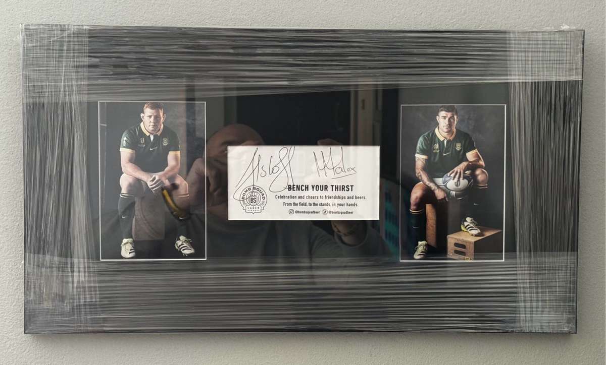 Sporting Memorabilia - Springbok Rugby Bomb Squad Frame Signed Marx and ...