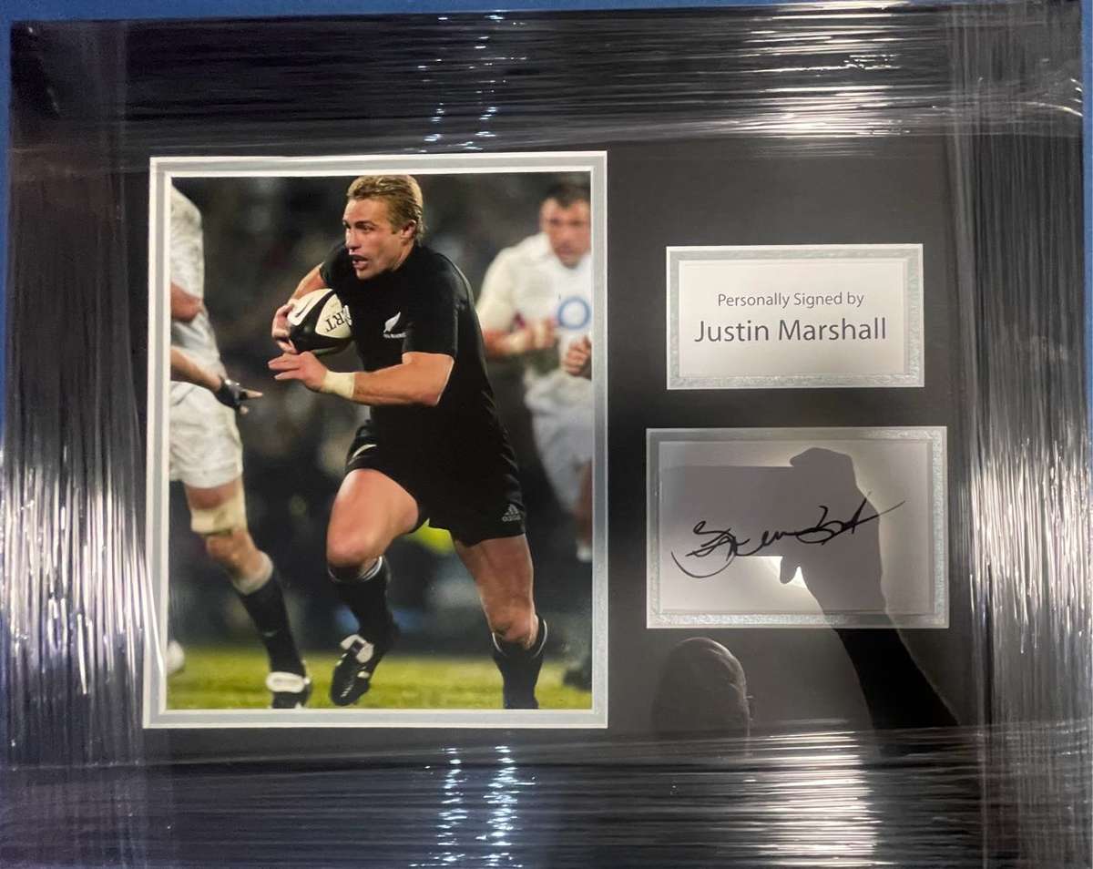 Sporting Memorabilia - All Black Rugby Frame Signed Justin Marshall for ...