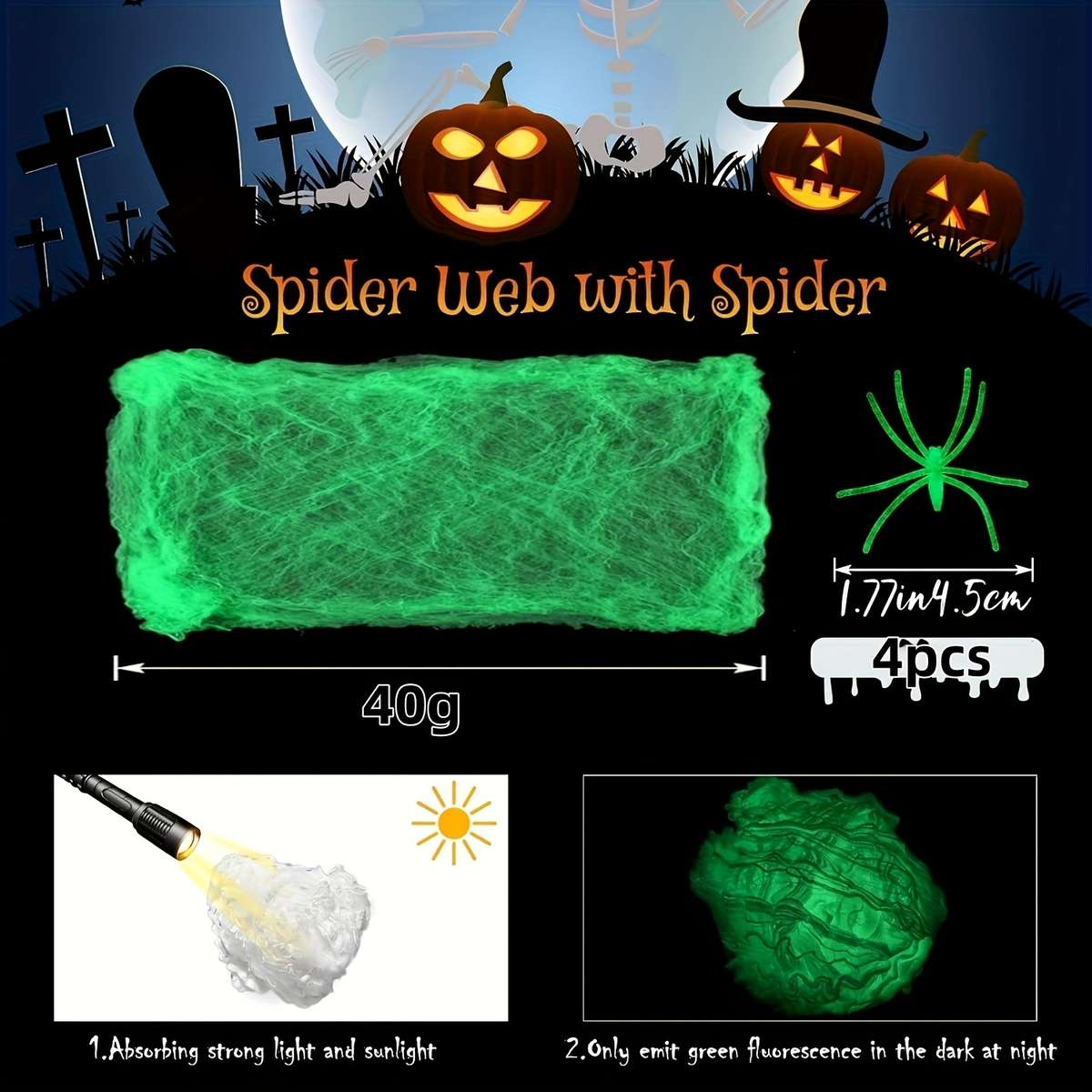 Holiday Decor - Halloween Decorations Color 40G Spider Web Add 4 ...