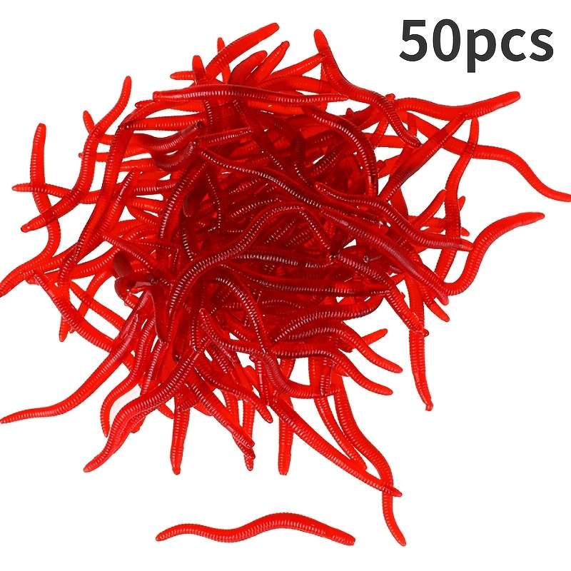 Other Fishing - 50pcs Simulation Soft Worm Lures Fake Red Earthworms ...