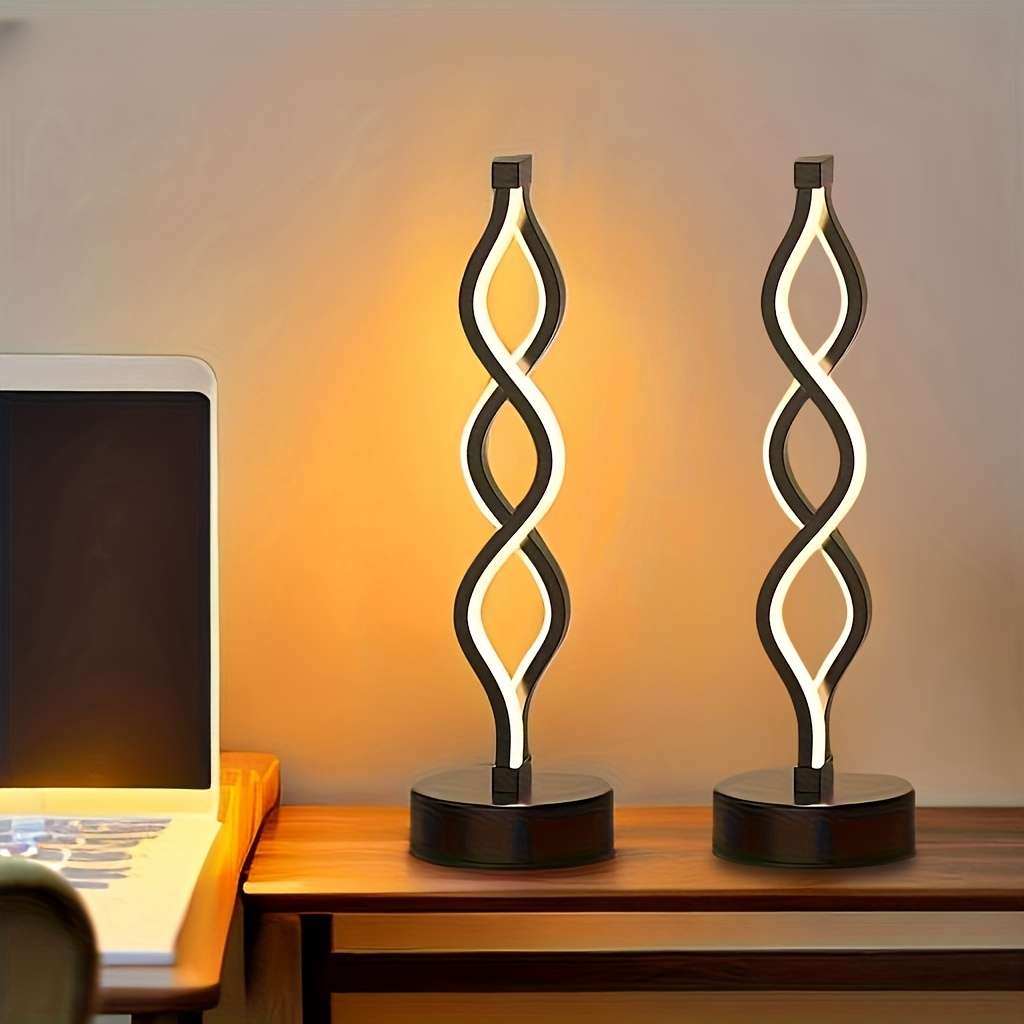 Table Lamps - Two LED Spiral-Shaped Plug-In Radio Lights Black for sale ...
