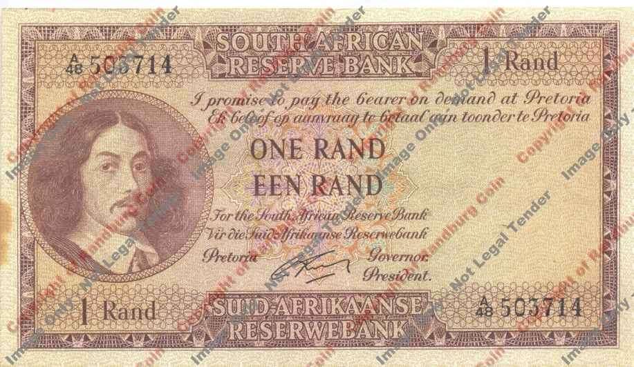G Rissik - *#* G RISSIK - 1st Issue - 1 Rand Eng/Afr - VF+ - Stain left ...