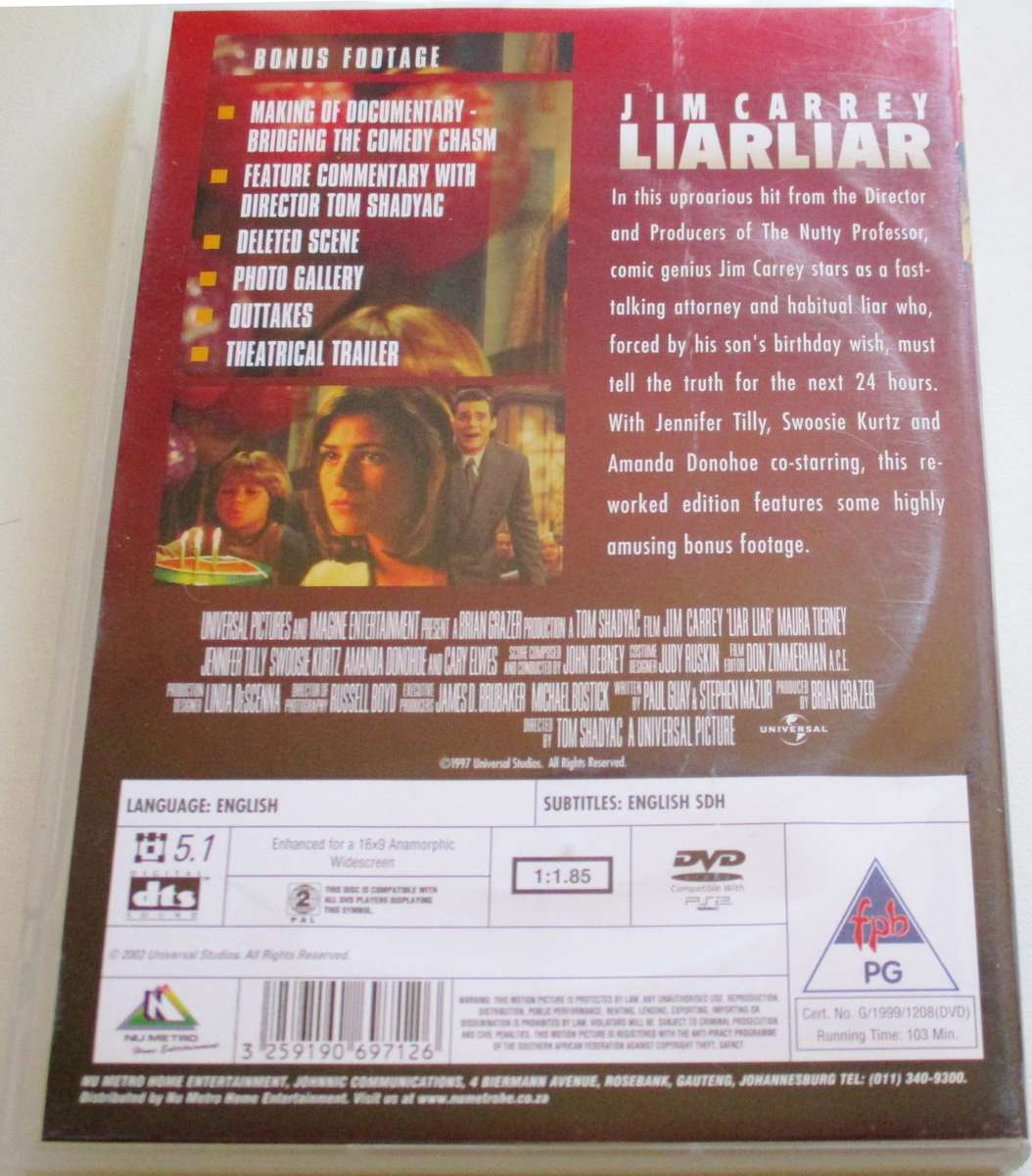 Movies - LIAR LIAR Jim Carrey DVD [BBOX 15] for sale in Cape Town (ID ...