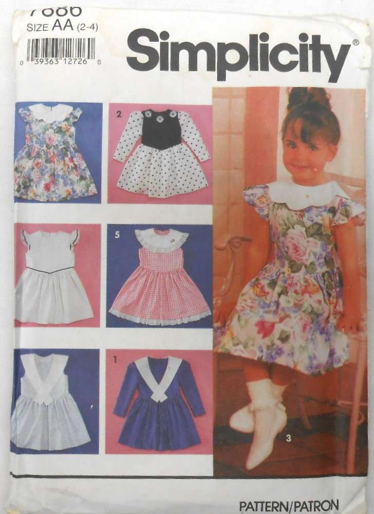 Patterns - SIMPLICITY 7886 GIRLS DRESS WITH COLLAR & SLEEVE VARIATIONS ...
