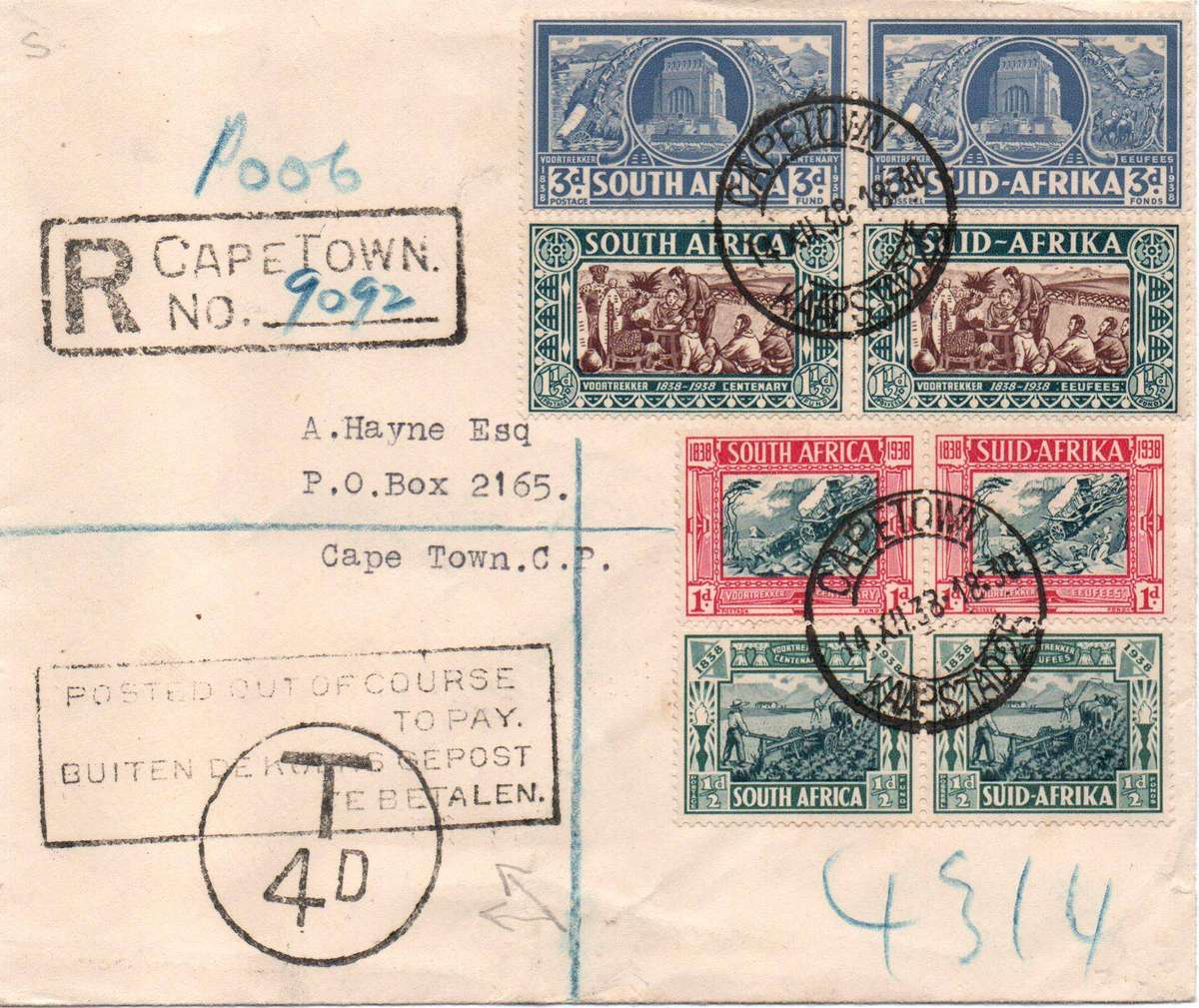 Union of South Africa - 1938 Scarce Registered Cover with rare POOC ...