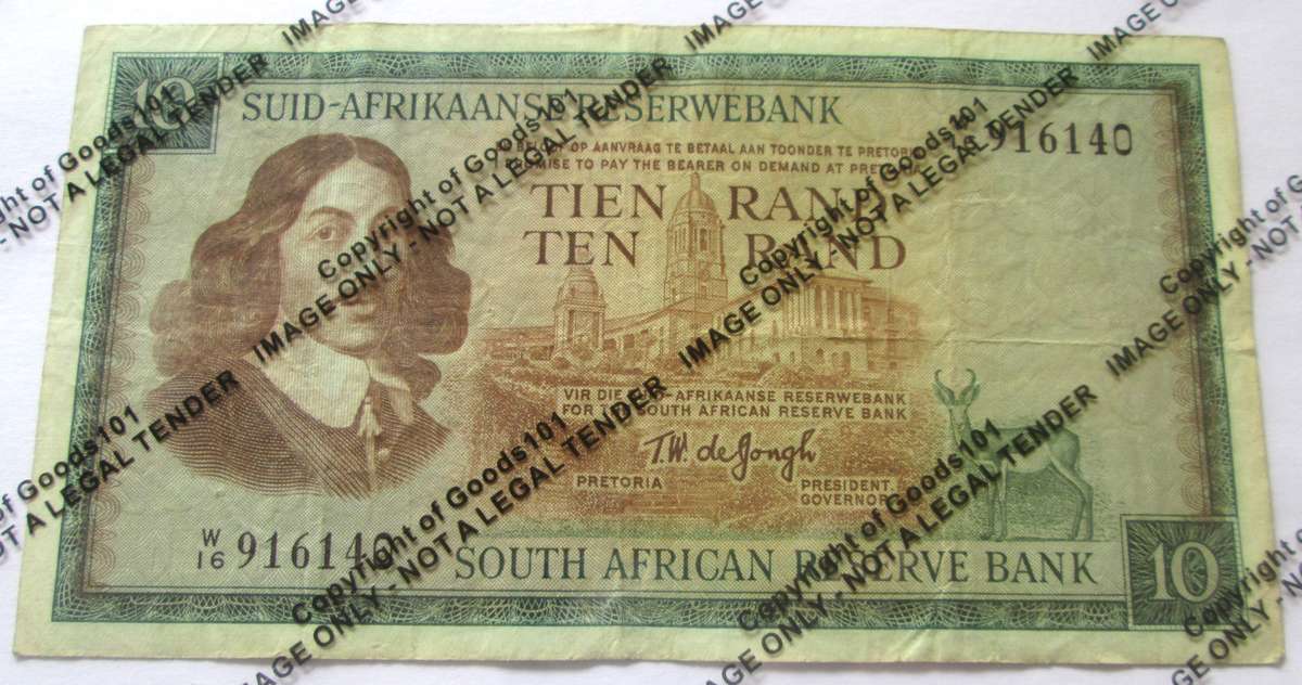 TW de Jongh - Ten Rand Republic of South Africa Serial Nr WI6 916140 ...