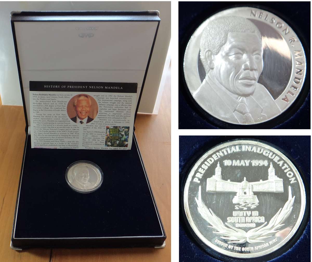 Mandela - Silver Proof 5-Oz Nelson Mandela Inauguration Collectors ...