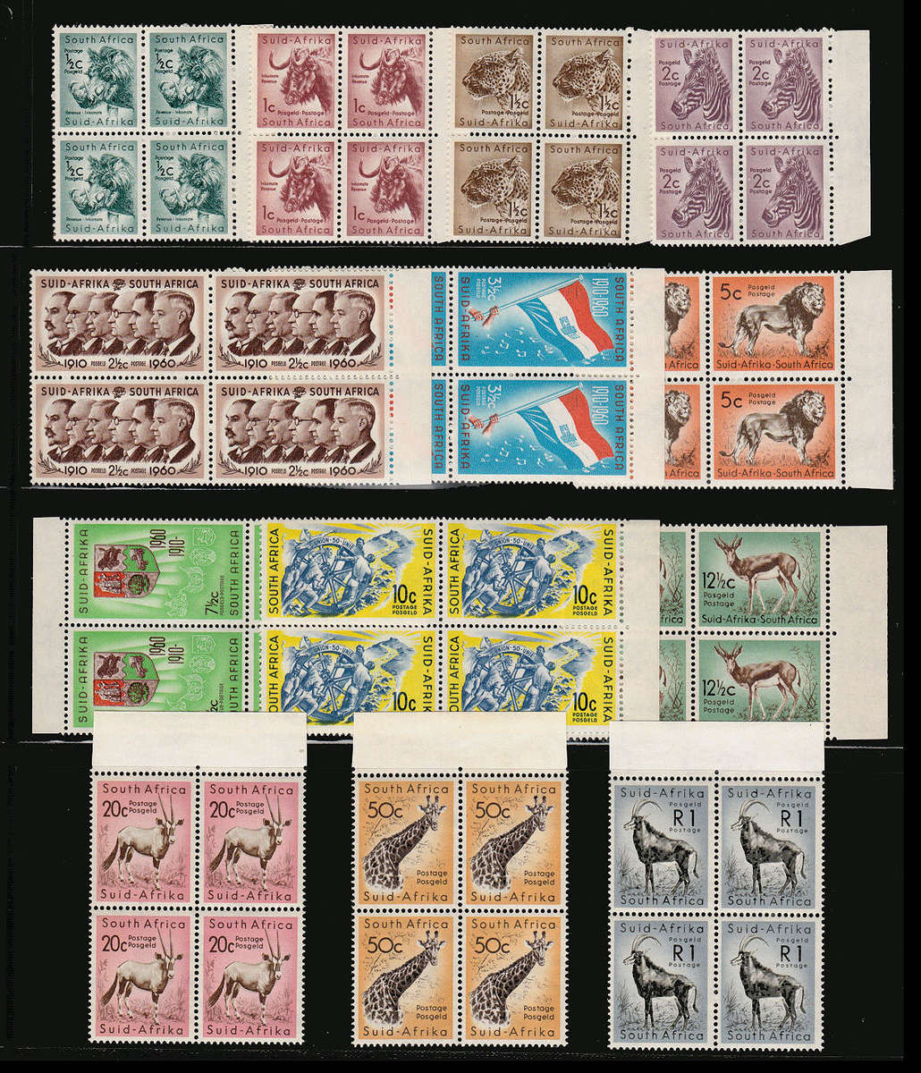 Union of South Africa - UNION 1961 DECIMAL DEFINS SET 13 VALUES IN MARGIN BLOCKS OF 4 VERY FINE ...