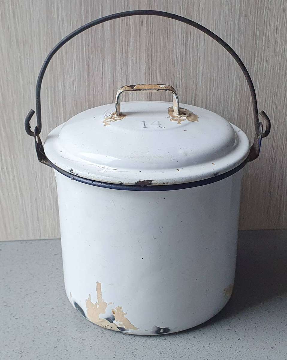 Enamelware - Enamel cream bucket with lid - made in Poland - as per ...