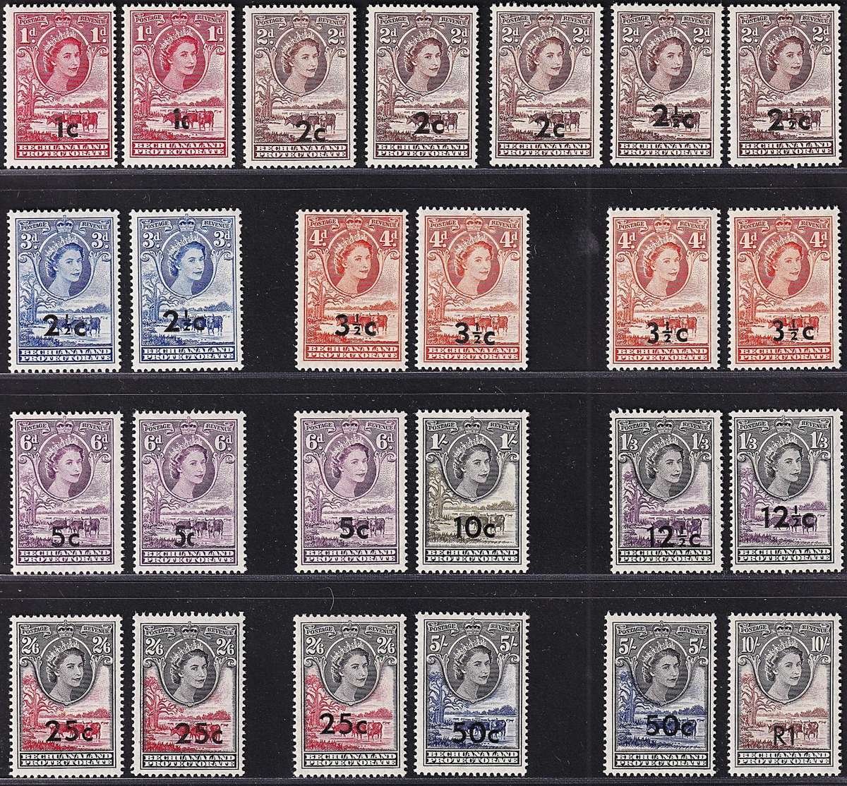 Botswana & Bechuanaland - 1961 Bechuanaland QEII MM/UMM Set - Listed Varieties/Positioning ...