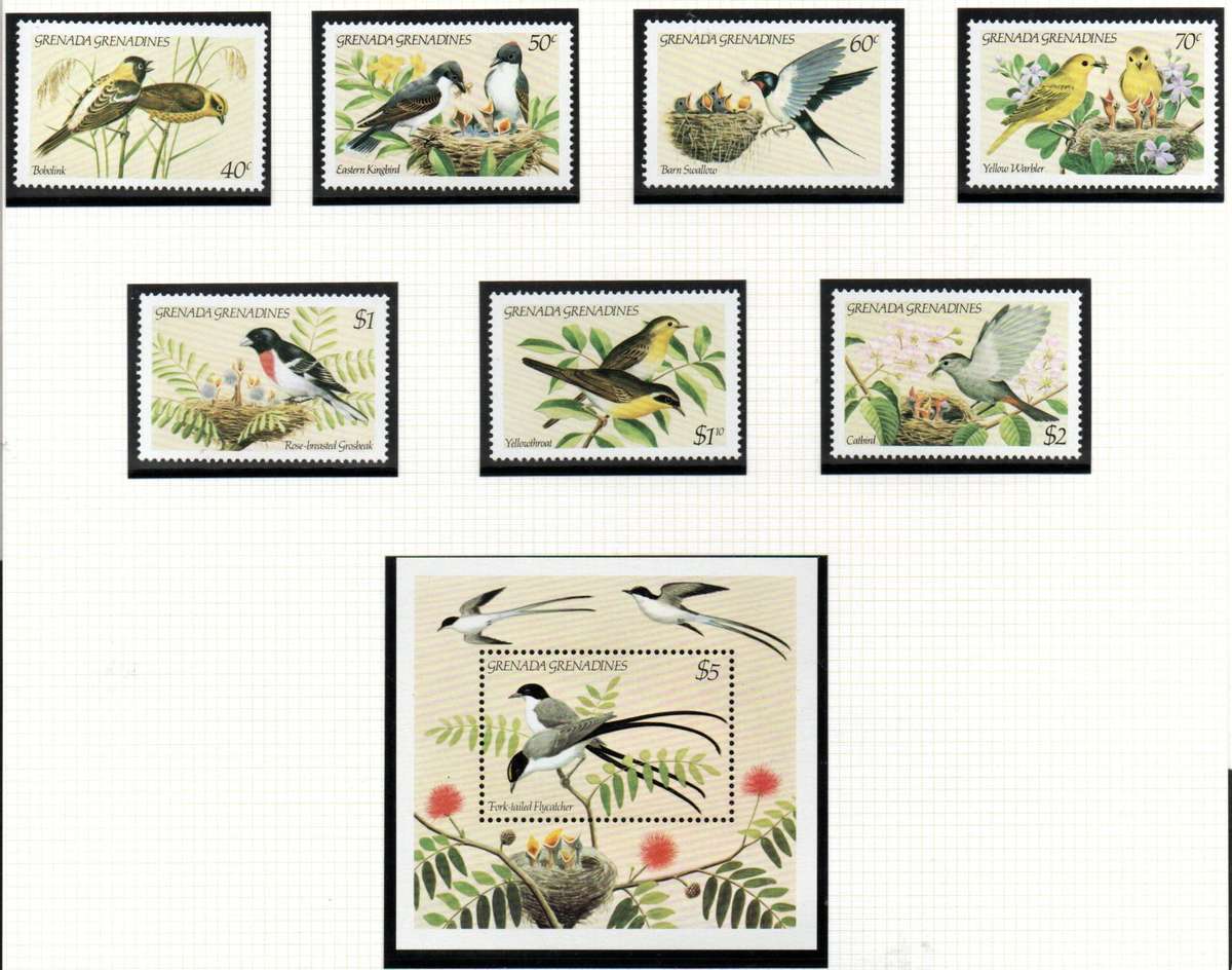 Caribbean - GRENADINES OF GRENADA 1984 SONGBIRDS UMM SET OF (X7) SINGLES + MSHEET. SG598/MS605 ...