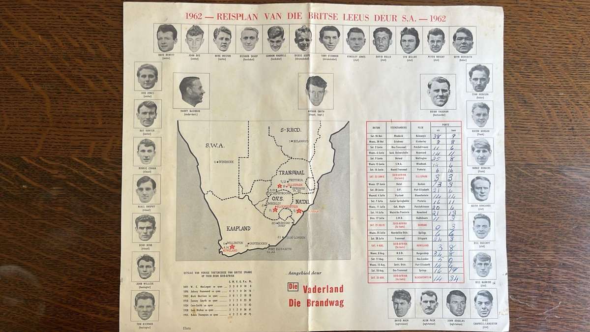 Sporting Memorabilia - 1962 British Lions Tour to South Africa ...