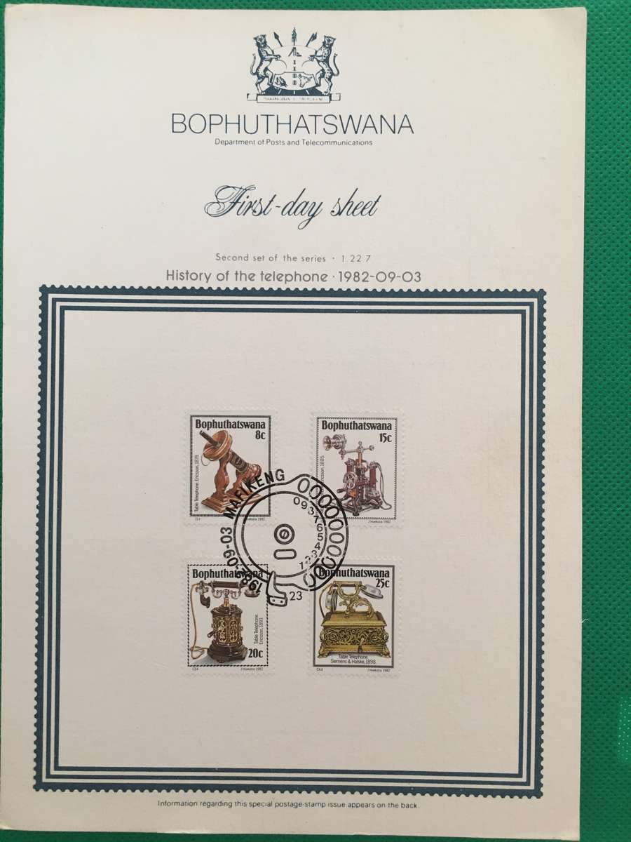 Bophuthatswana - BOPHUTHATSWANA - FIRST DAY SHEET - 1982 - HISTORY OF THE TELEPHONE for sale in ...