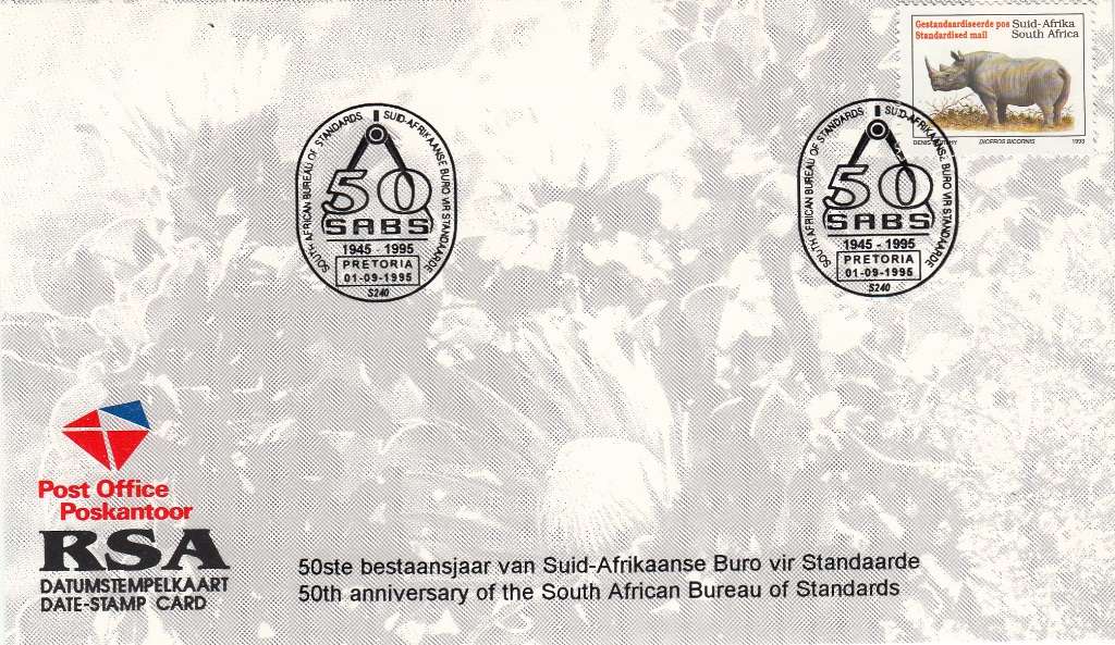 Republic of South Africa - RSA DATE-STAMP CARD 1995: 50th ANNIVERSARY OF THE BUREAU OF STANDARDS ...