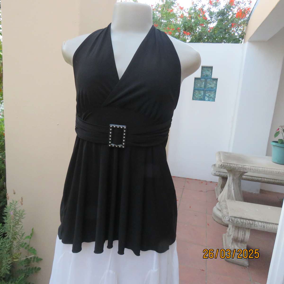 T-shirts & Tops - Very black stretch polyester halter neck evening top ...