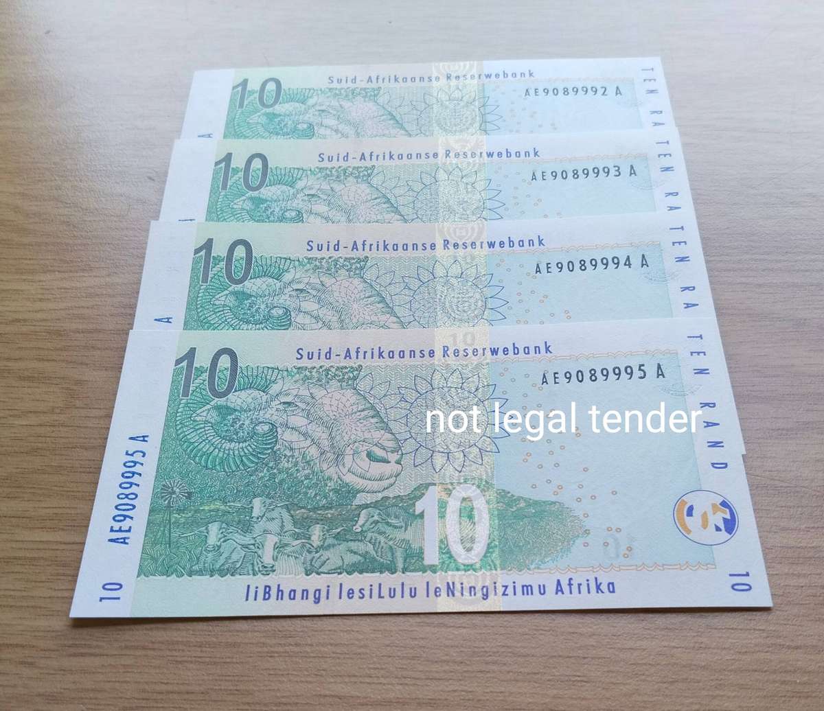 TT Mboweni - South Africa TT Mboweni 4 Consecutive number Old R10 Bank ...