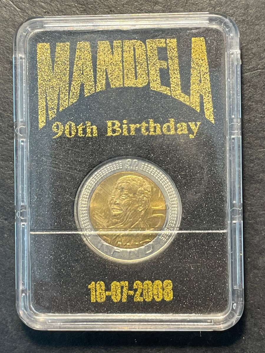 2008 Birthday R5 - 2008 Mandela 90th Birthday R5 coin in custom holder ...