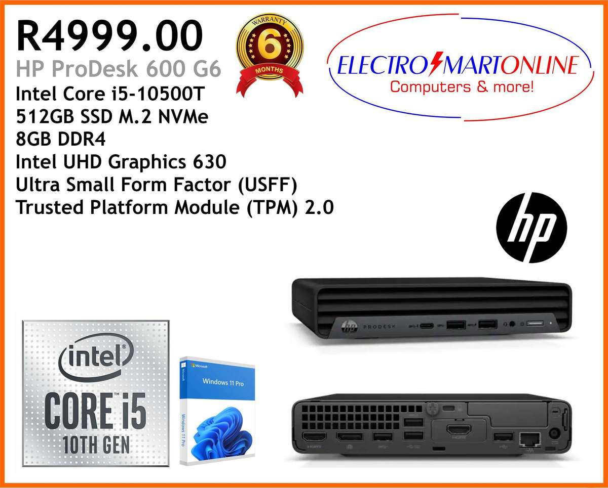 PC Desktops & All-in-Ones - HP ProDesk 600 G6 Desktop Mini PC (Intel i5-10500T, 512GB SSD & 8GB ...