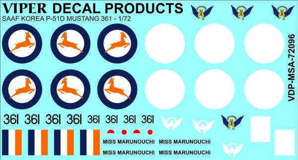 Decals - SAAF Korea P-51D Mustang '361' "Miss Marunouchï" - 1/72 Scale ...