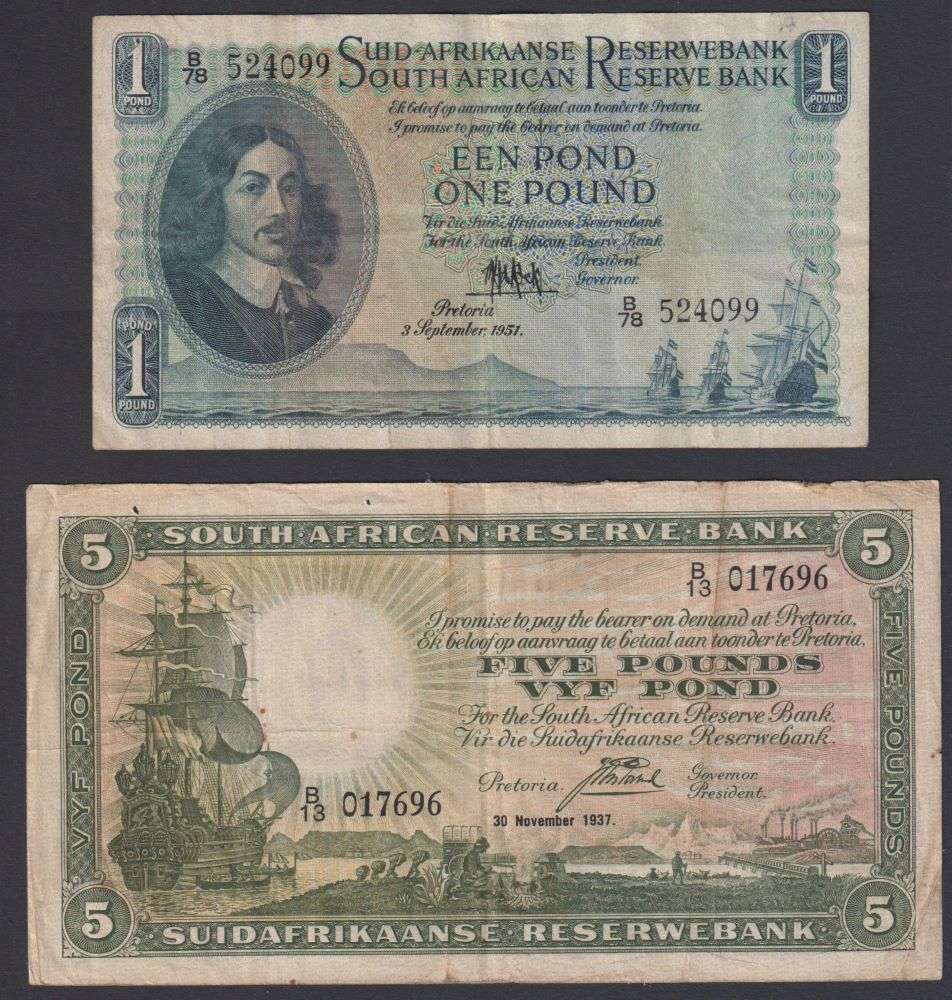 Pre-Reserve Bank - J POSTMUS FIVE POUND BANK NOTE - 1937 & MH DE KOCK ...