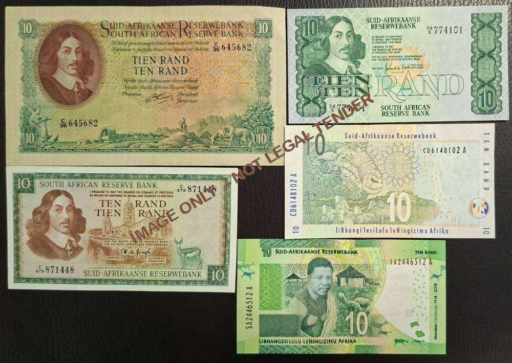 Collections & Lots - SOUTH AFRICAN TEN RAND COLLECTION x 5 NOTES for ...