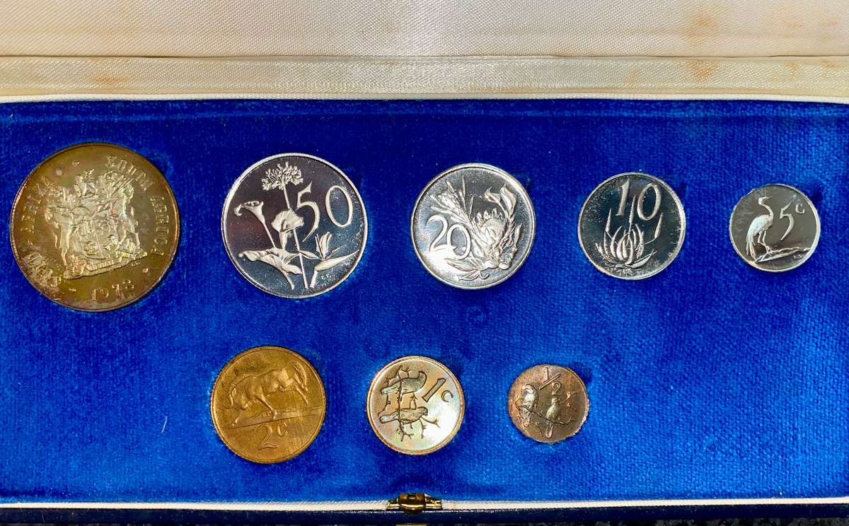 Proof Sets - SOUTH AFRICA PROOF SET SILVER R1 TO 1/2 CENT -- 1978 -- IN BLUE SA MINT BOX for ...