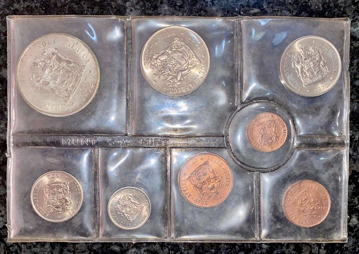 One Rand - South Africa. Unc Coin Set Silver R1 to 1/2 cent 1972 sealed ...