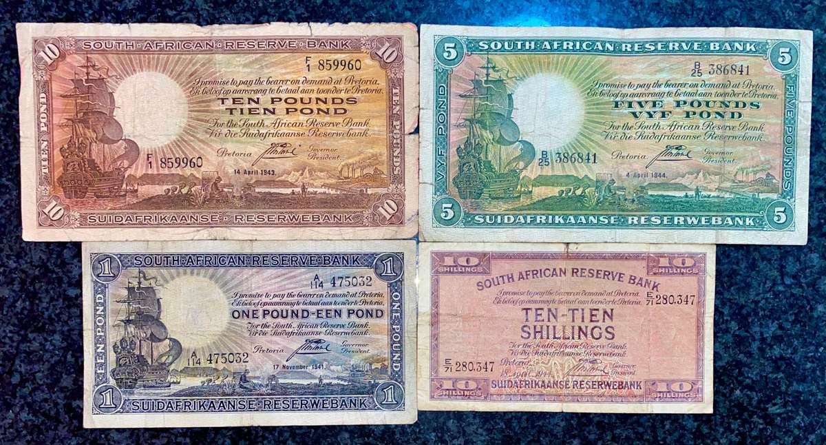 J Postmus - J Postmus Set 10 pound F1 -1943 - 5 pound B25 -1944 - 1 ...