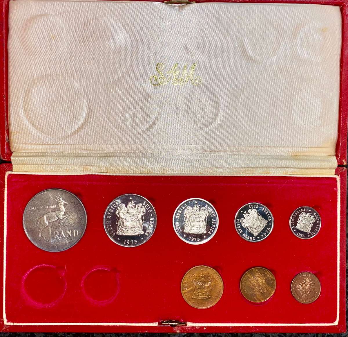 Proof Sets - SOUTH AFRICA PROOF SET SILVER R1 TO 1/2 CENT -- 1975 -- IN ...