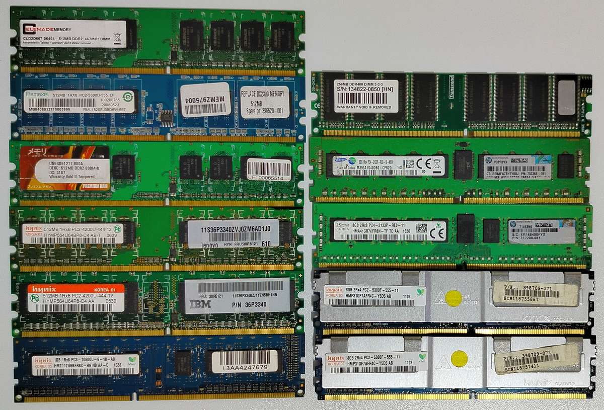 Memory (RAM) - RAM bundle | DDR1, DDR2, DDR3, DDR4 | 11 RAM modules | From 256MB up to 8GB ...