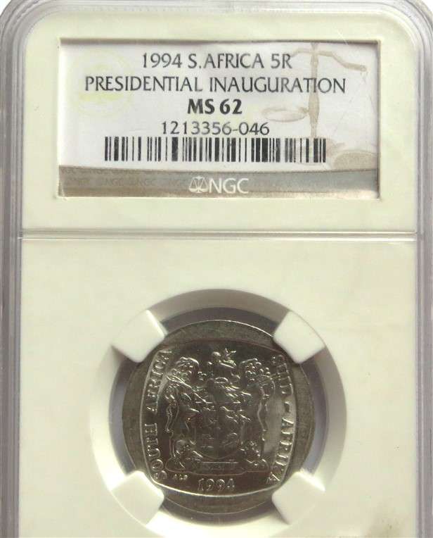 Inauguration R5 - 1994 NGC graded MS62 Mandela Presidential Inauguration R5 Partial Steps was ...