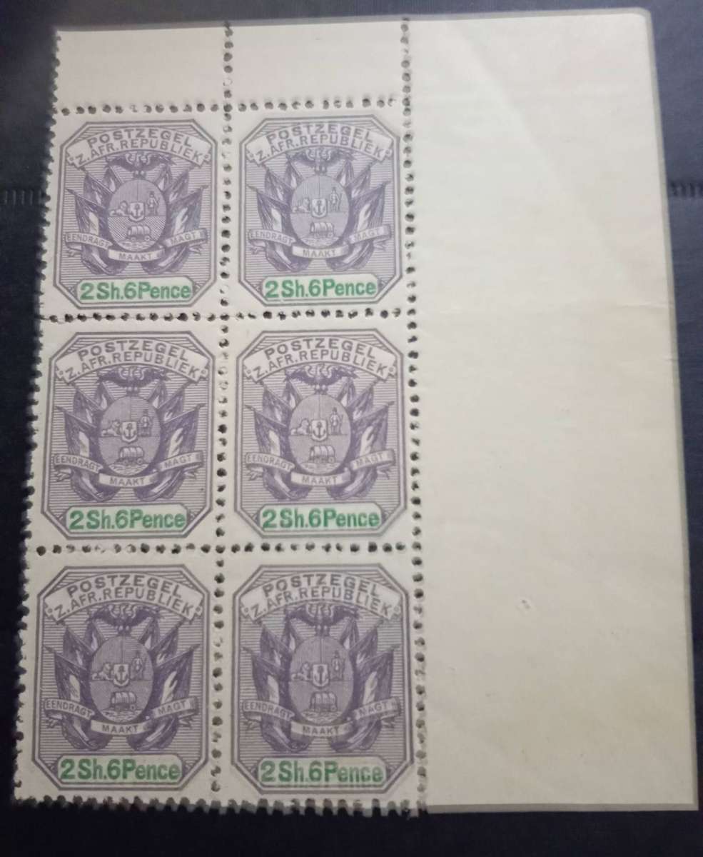 Zuid Afrikaansche Republiek - Mint block of six 2 Shilling 6 pence ZAR ...