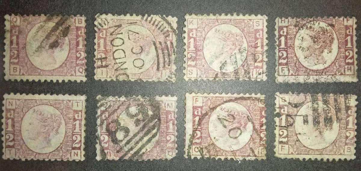 England - 8 British Queen Victoria stamps all different plates, 1870 ...