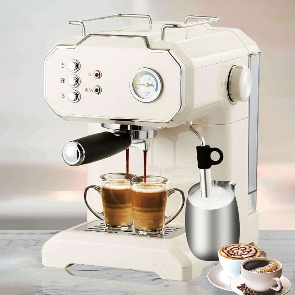 Espresso & Coffee Machines - RAF Twin Brew Pro - 20Bar Espresso & Cappuccino Coffee Maker for ...