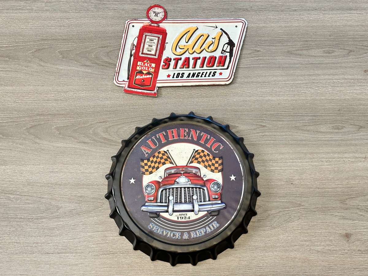 Other Antiques & Collectables - VINTAGE CAR & RETRO GAS STATION SIGN ...