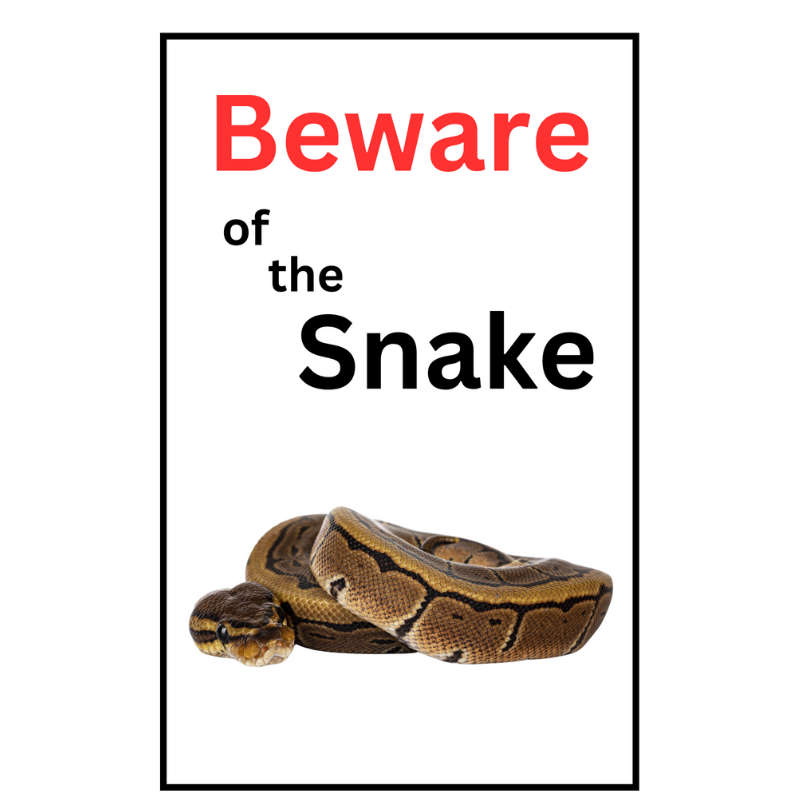 Wall Decals - Beware of the Snake Sign (30cm x 20cm x1mm Wide ) A4 Size ...