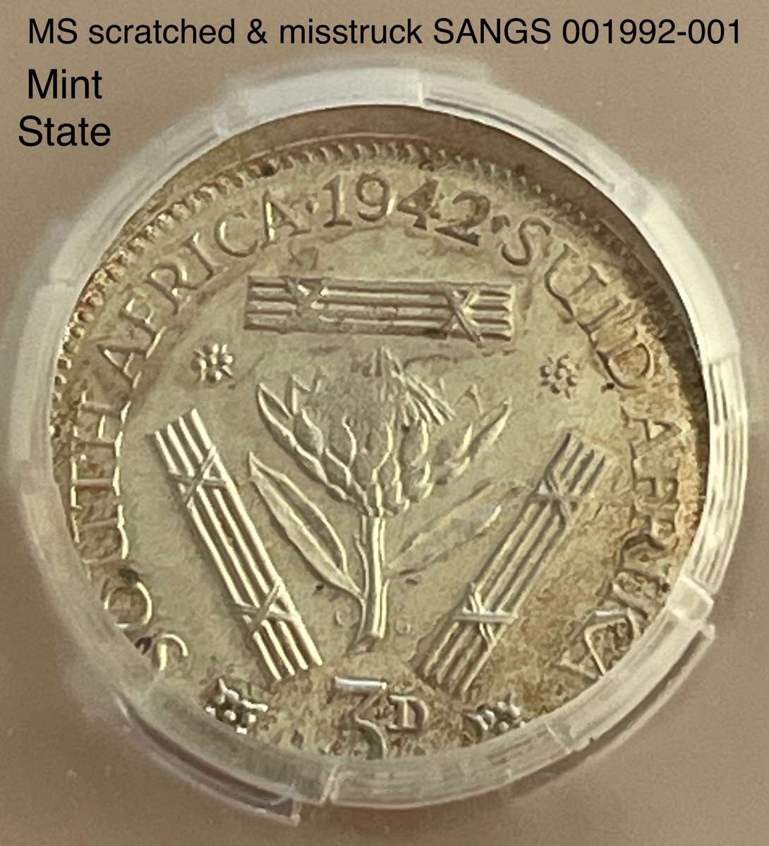 Threepence - Rare misstruck graded 1942 SA tickey 3d. for sale in ...