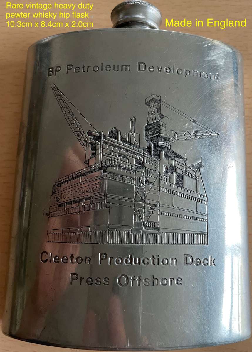 Pewter - Large vintage heavy English Pewter whisky hip flask. Rare ...