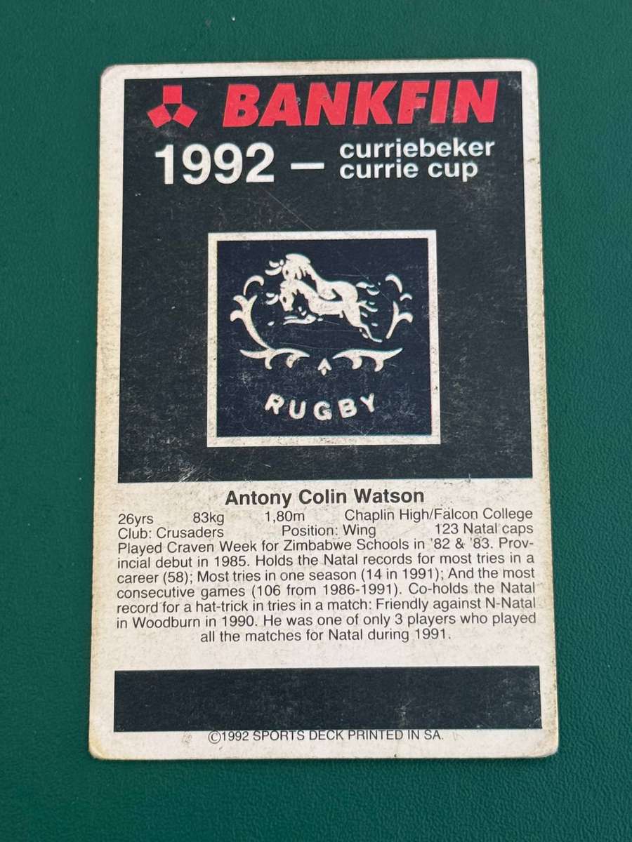 Sporting Memorabilia - Rugby Card - Tony Watson 1992 Sports Deck Rugby ...