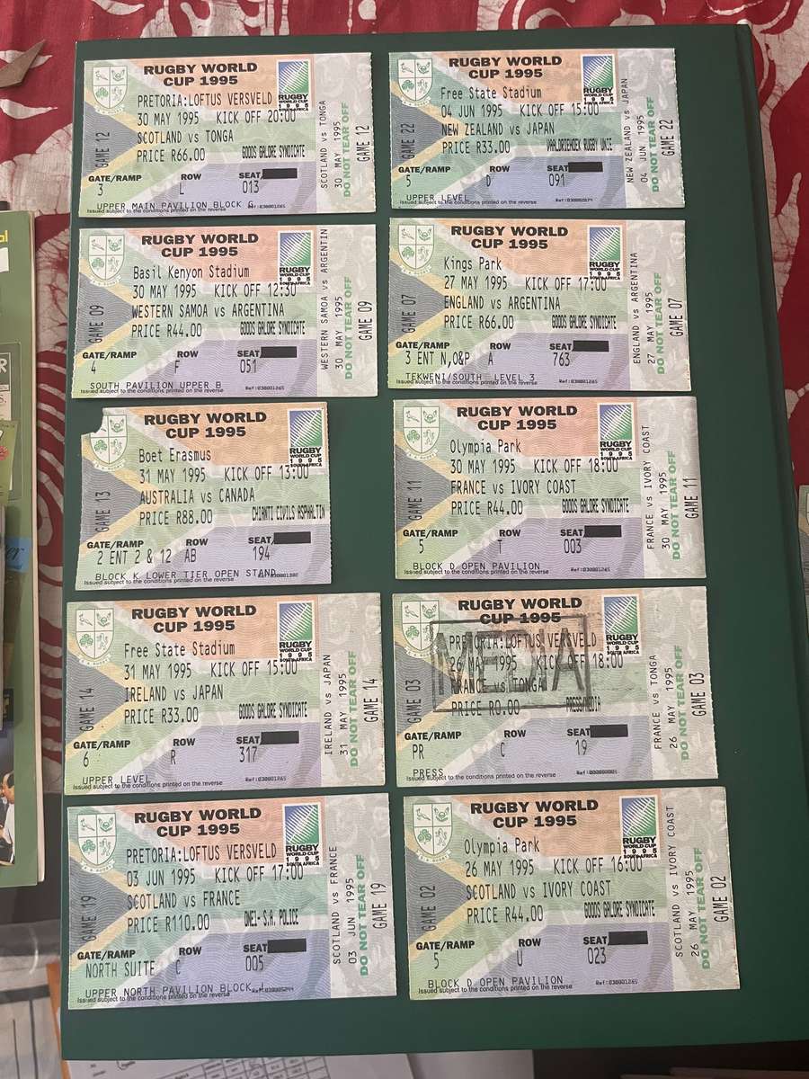 Sporting Memorabilia - Rugby Tickets - Set of 10 Rugby World Cup 1995 ...